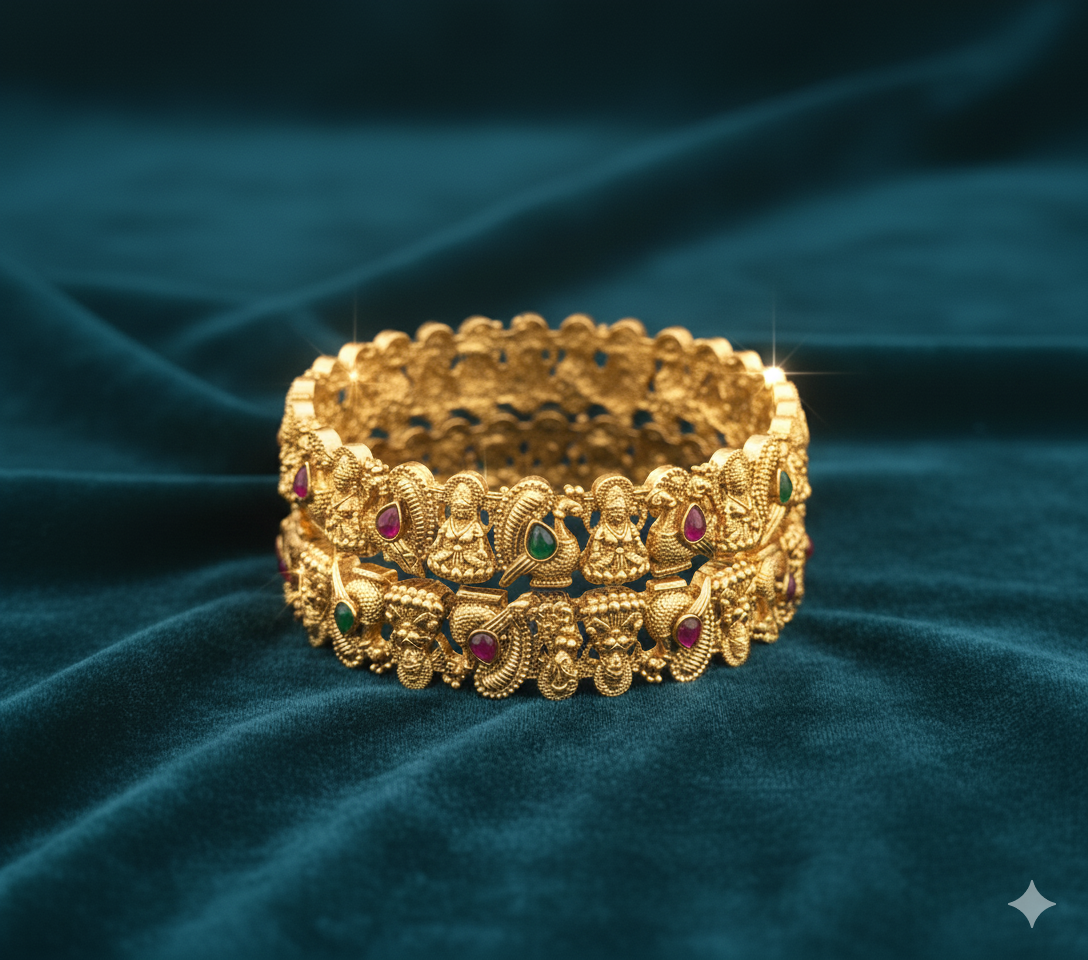 Antique Gold Temple laxmi Bangle Set – Yash Collection